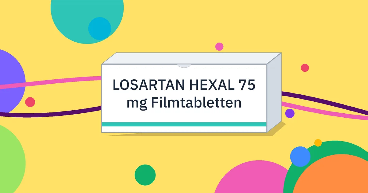 Symbolbild: Packung mit der Aufschrift LOSARTAN HEXAL 75 mg Filmtabletten (PZN 01606006) – Verfügbarkeit und Bezug in Apotheken in Frankfurt am Main