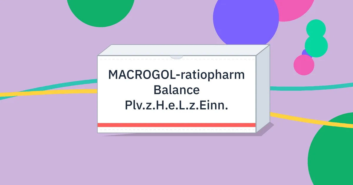 Symbolbild: Packung mit der Aufschrift MACROGOL-ratiopharm Balance Plv.z.H.e.L.z.Einn. (PZN 06553119) – Verfügbarkeit und Bezug in Apotheken in Frankfurt am Main