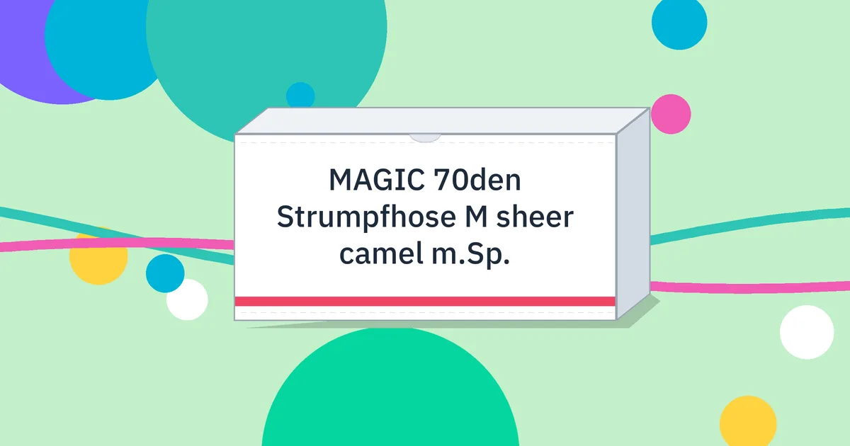 Symbolbild: Packung mit der Aufschrift MAGIC 70den Strumpfhose M sheer camel m.Sp. (PZN 16195371) – Verfügbarkeit und Bezug in Apotheken in Frankfurt am Main