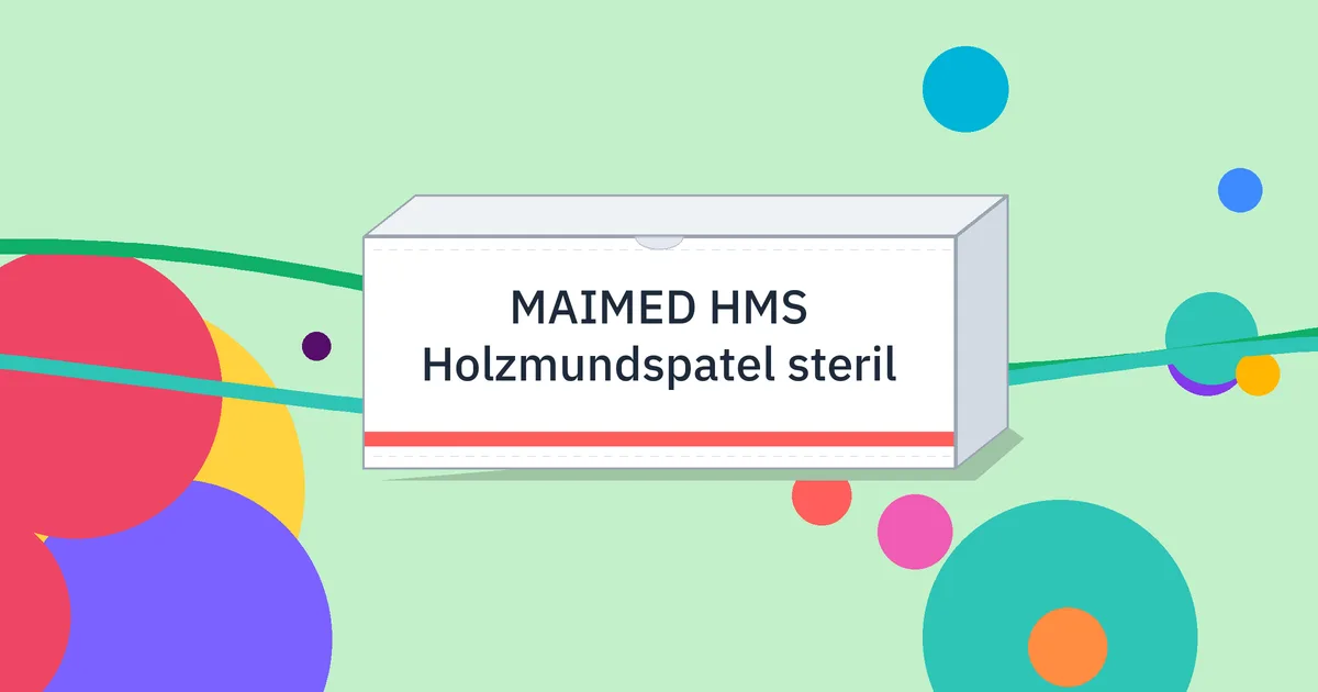 Symbolbild: Packung mit der Aufschrift MAIMED HMS Holzmundspatel steril (PZN 16313847) – Verfügbarkeit und Bezug in Apotheken in Frankfurt am Main