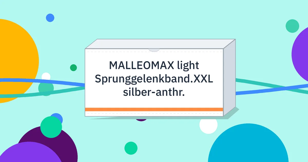 Symbolbild: Packung mit der Aufschrift MALLEOMAX light Sprunggelenkband.XXL silber-anthr. (PZN 11097965) – Verfügbarkeit und Bezug in Apotheken in Frankfurt am Main