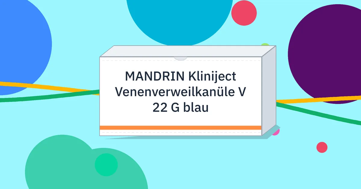 Symbolbild: Packung mit der Aufschrift MANDRIN Kliniject Venenverweilkanüle V 22 G blau (PZN 00367717) – Verfügbarkeit und Bezug in Apotheken in Frankfurt am Main