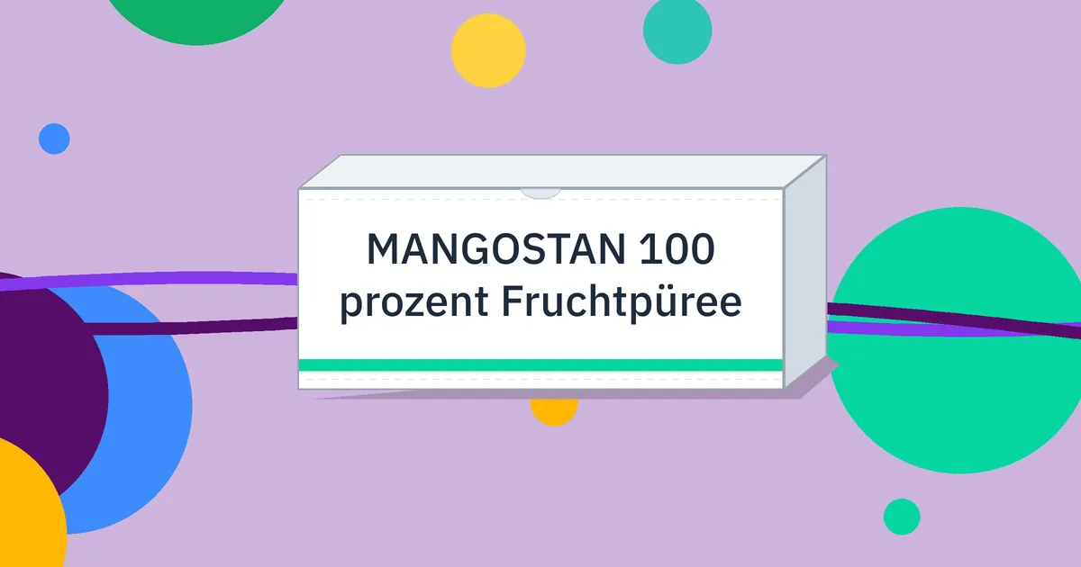 Symbolbild: Packung mit der Aufschrift MANGOSTAN 100 prozent Fruchtpüree (PZN 14377300) – Verfügbarkeit und Bezug in Apotheken in Frankfurt am Main