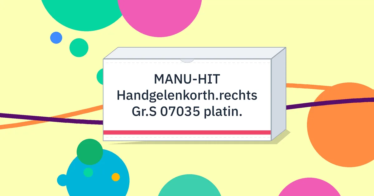 Symbolbild: Packung mit der Aufschrift MANU-HIT Handgelenkorth.rechts Gr.S 07035 platin. (PZN 03263088) – Verfügbarkeit und Bezug in Apotheken in Frankfurt am Main