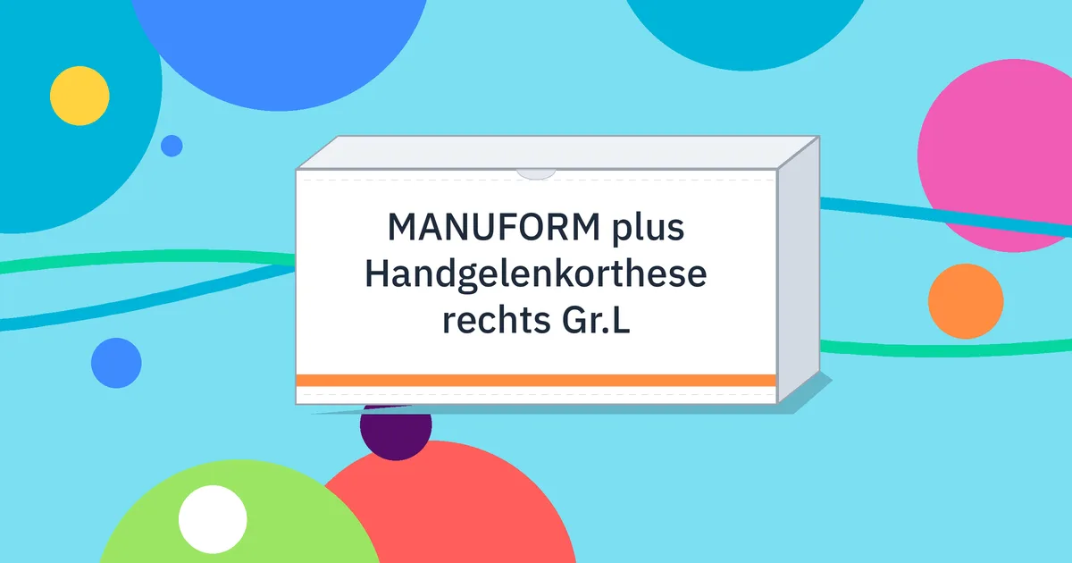 Symbolbild: Packung mit der Aufschrift MANUFORM plus Handgelenkorthese rechts Gr.L (PZN 15608641) – Verfügbarkeit und Bezug in Apotheken in Frankfurt am Main