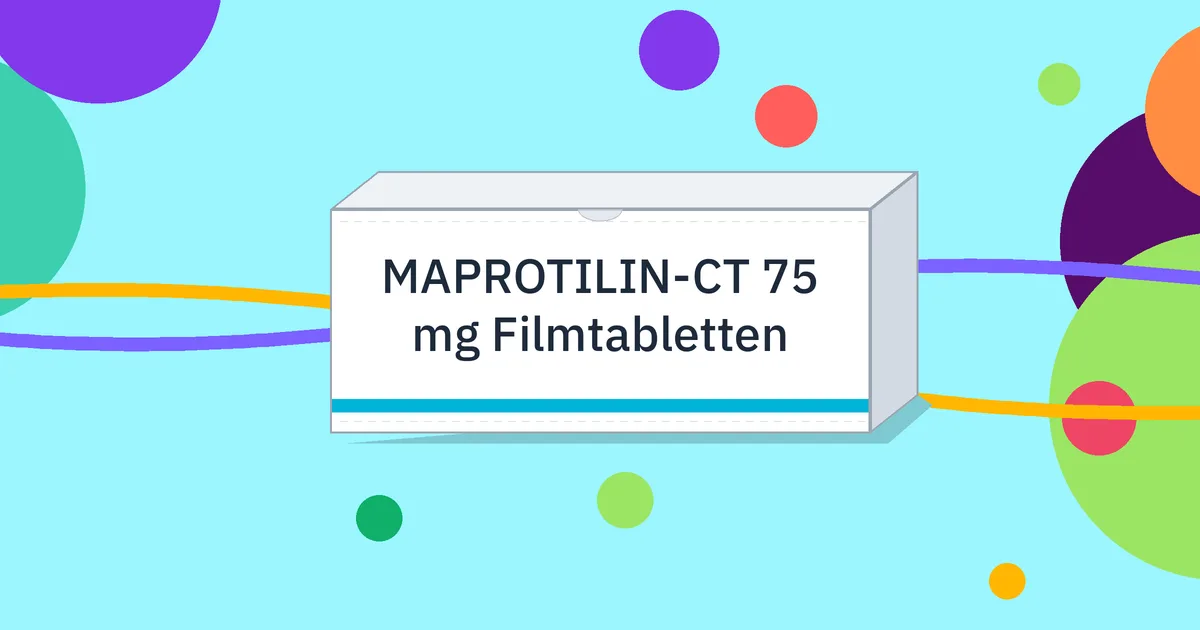 Symbolbild: Packung mit der Aufschrift MAPROTILIN-CT 75 mg Filmtabletten (PZN 04360617) – Verfügbarkeit und Bezug in Apotheken in Frankfurt am Main