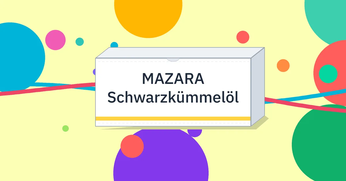 Symbolbild: Packung mit der Aufschrift MAZARA Schwarzkümmelöl (PZN 14415897) – Verfügbarkeit und Bezug in Apotheken in Frankfurt am Main