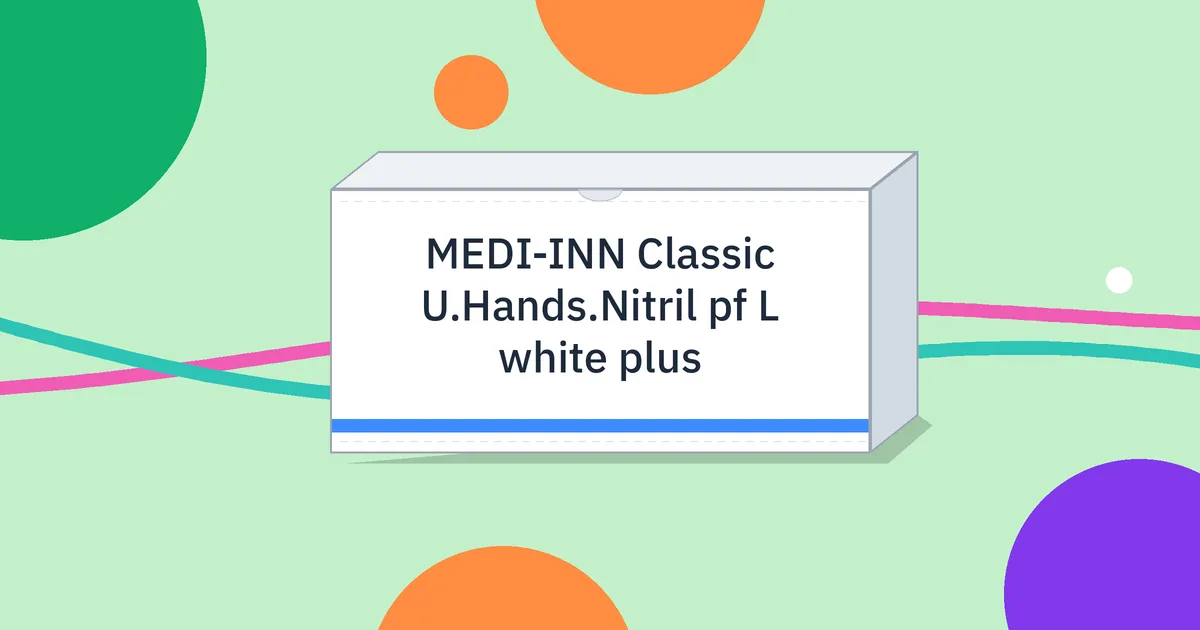 Symbolbild: Packung mit der Aufschrift MEDI-INN Classic U.Hands.Nitril pf L white plus (PZN 18854205) – Verfügbarkeit und Bezug in Apotheken in Frankfurt am Main