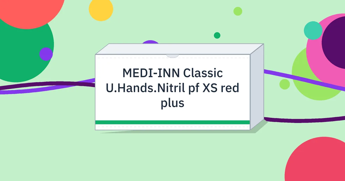 Symbolbild: Packung mit der Aufschrift MEDI-INN Classic U.Hands.Nitril pf XS red plus (PZN 18445079) – Verfügbarkeit und Bezug in Apotheken in Frankfurt am Main
