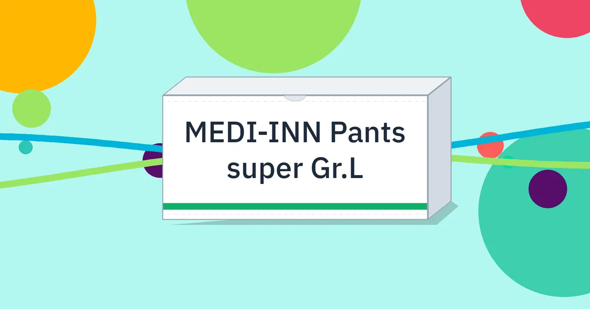 Symbolbild: Packung mit der Aufschrift MEDI-INN Pants super Gr.L (PZN 17412617) – Verfügbarkeit und Bezug in Apotheken in Frankfurt am Main