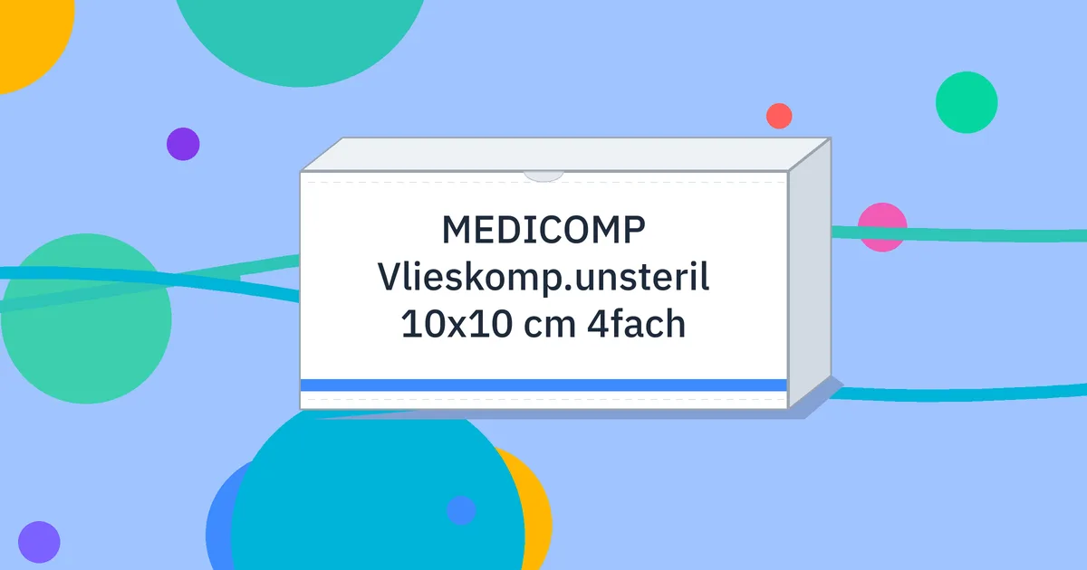 Symbolbild: Packung mit der Aufschrift MEDICOMP Vlieskomp.unsteril 10x10 cm 4fach (PZN 19526302) – Verfügbarkeit und Bezug in Apotheken in Frankfurt am Main