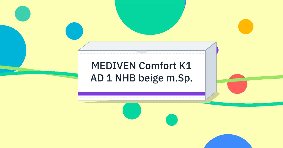 Symbolbild: Packung mit der Aufschrift MEDIVEN Comfort K1 AD 1 NHB beige m.Sp. (PZN 14560694) – Verfügbarkeit und Bezug in Apotheken in Frankfurt am Main