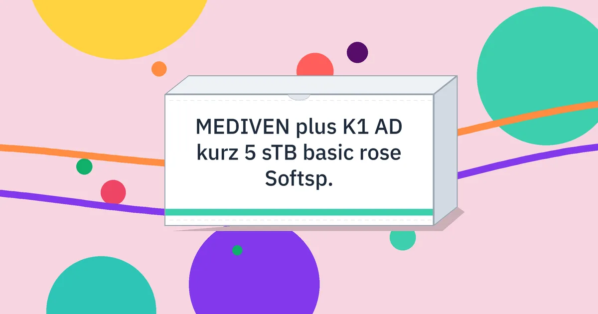 Symbolbild: Packung mit der Aufschrift MEDIVEN plus K1 AD kurz 5 sTB basic rose Softsp. (PZN 15046982) – Verfügbarkeit und Bezug in Apotheken in Frankfurt am Main