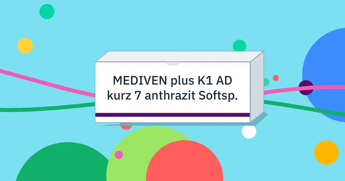 Symbolbild: Packung mit der Aufschrift MEDIVEN plus K1 AD kurz 7 anthrazit Softsp. (PZN 15043877) – Verfügbarkeit und Bezug in Apotheken in Frankfurt am Main