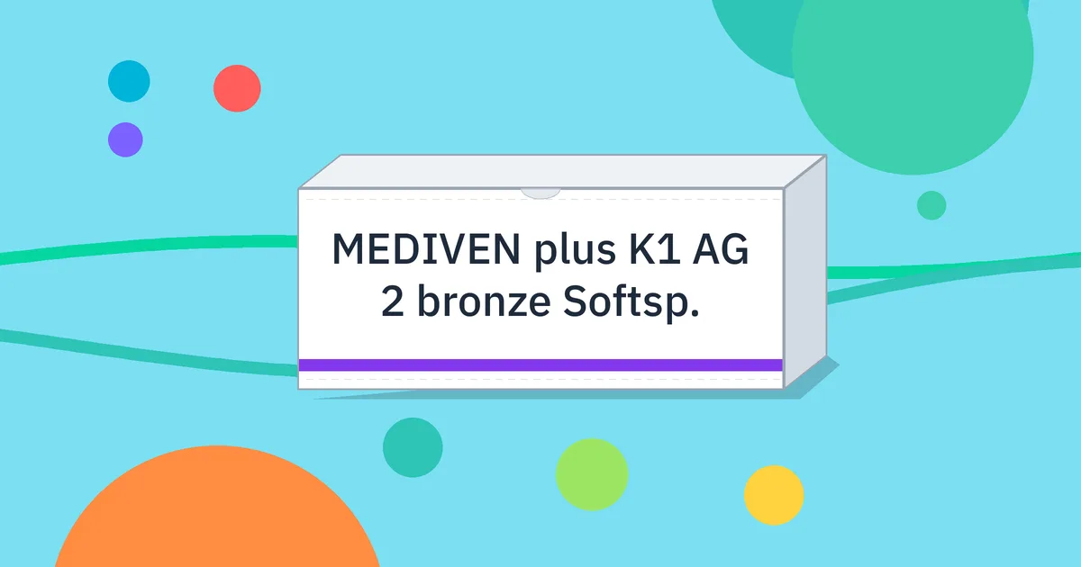 Symbolbild: Packung mit der Aufschrift MEDIVEN plus K1 AG 2 bronze Softsp. (PZN 15056615) – Verfügbarkeit und Bezug in Apotheken in Frankfurt am Main