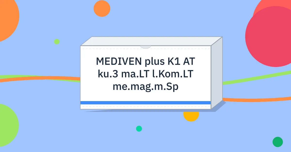 Symbolbild: Packung mit der Aufschrift MEDIVEN plus K1 AT ku.3 ma.LT l.Kom.LT me.mag.m.Sp (PZN 15072181) – Verfügbarkeit und Bezug in Apotheken in Frankfurt am Main