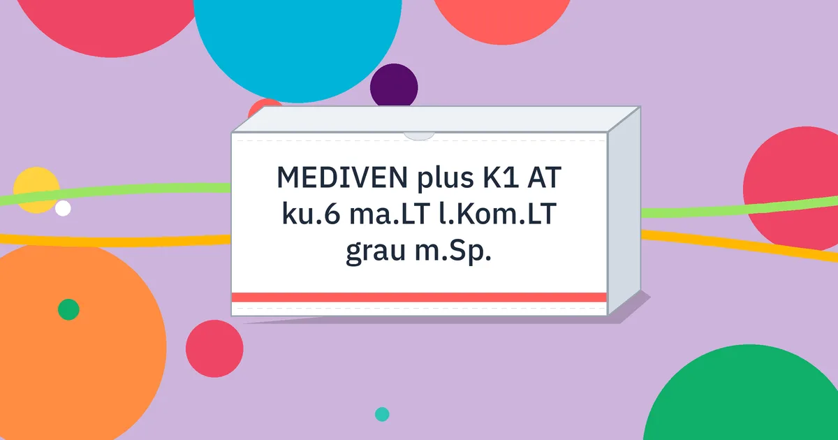 Symbolbild: Packung mit der Aufschrift MEDIVEN plus K1 AT ku.6 ma.LT l.Kom.LT grau m.Sp. (PZN 18943593) – Verfügbarkeit und Bezug in Apotheken in Frankfurt am Main