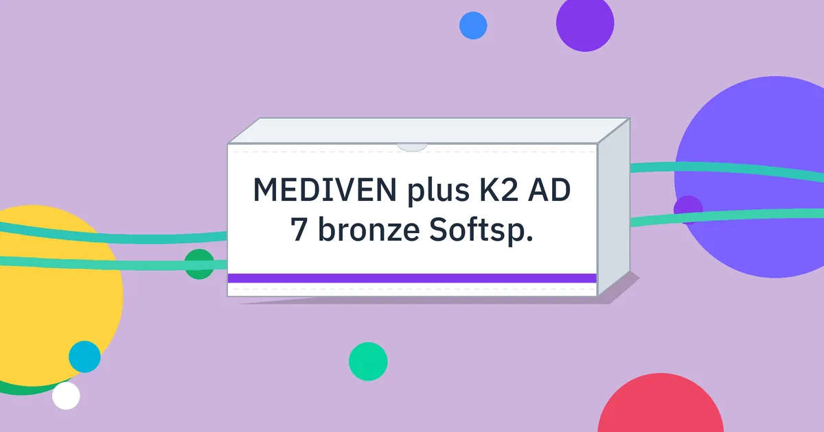 Symbolbild: Packung mit der Aufschrift MEDIVEN plus K2 AD 7 bronze Softsp. (PZN 15093680) – Verfügbarkeit und Bezug in Apotheken in Frankfurt am Main