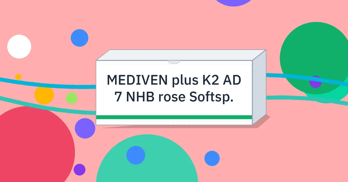 Symbolbild: Packung mit der Aufschrift MEDIVEN plus K2 AD 7 NHB rose Softsp. (PZN 15936687) – Verfügbarkeit und Bezug in Apotheken in Frankfurt am Main