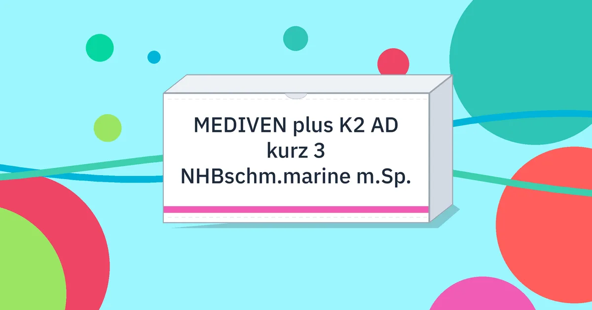 Symbolbild: Packung mit der Aufschrift MEDIVEN plus K2 AD kurz 3 NHBschm.marine m.Sp. (PZN 15927168) – Verfügbarkeit und Bezug in Apotheken in Frankfurt am Main