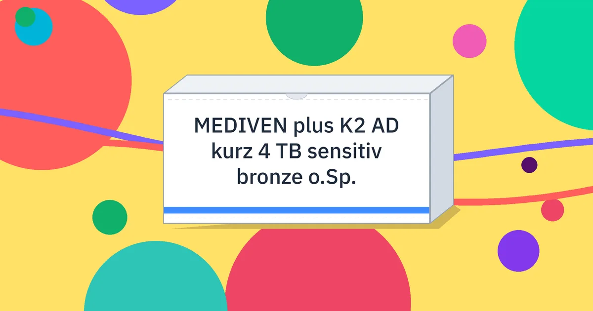 Symbolbild: Packung mit der Aufschrift MEDIVEN plus K2 AD kurz 4 TB sensitiv bronze o.Sp. (PZN 15106715) – Verfügbarkeit und Bezug in Apotheken in Frankfurt am Main