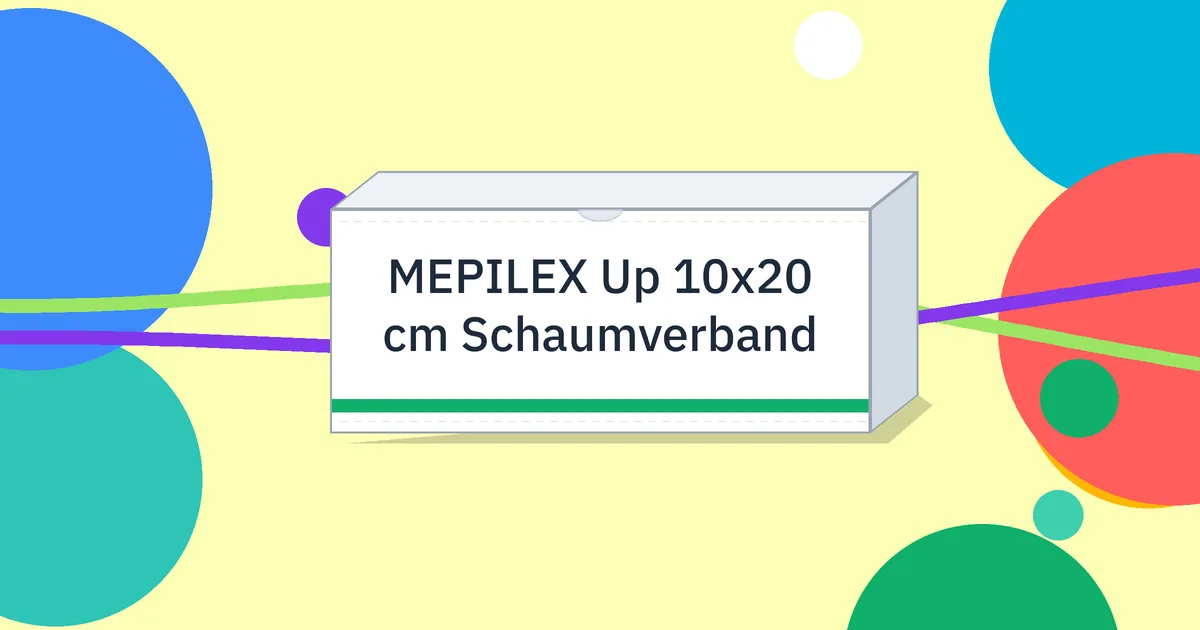 Symbolbild: Packung mit der Aufschrift MEPILEX Up 10x20 cm Schaumverband (PZN 19859475) – Verfügbarkeit und Bezug in Apotheken in Frankfurt am Main