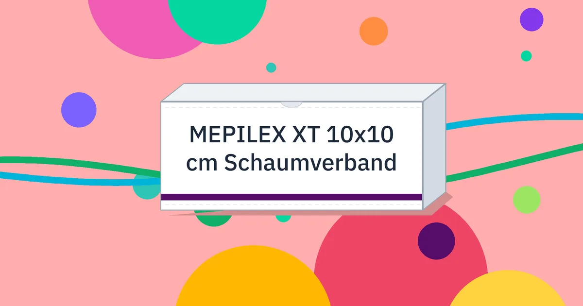 Symbolbild: Packung mit der Aufschrift MEPILEX XT 10x10 cm Schaumverband (PZN 13365766) – Verfügbarkeit und Bezug in Apotheken in Frankfurt am Main