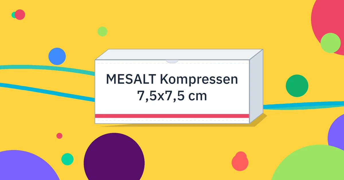 Symbolbild: Packung mit der Aufschrift MESALT Kompressen 7,5x7,5 cm (PZN 13920558) – Verfügbarkeit und Bezug in Apotheken in Frankfurt am Main