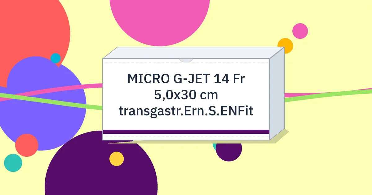 Symbolbild: Packung mit der Aufschrift MICRO G-JET 14 Fr 5,0x30 cm transgastr.Ern.S.ENFit (PZN 17818897) – Verfügbarkeit und Bezug in Apotheken in Frankfurt am Main