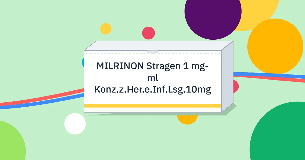 Symbolbild: Packung mit der Aufschrift MILRINON Stragen 1 mg-ml Konz.z.Her.e.Inf.Lsg.10mg (PZN 09615789) – Verfügbarkeit und Bezug in Apotheken in Frankfurt am Main