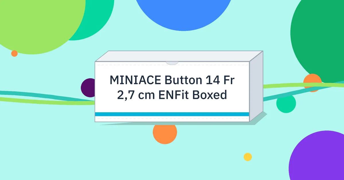 Symbolbild: Packung mit der Aufschrift MINIACE Button 14 Fr 2,7 cm ENFit Boxed (PZN 16954078) – Verfügbarkeit und Bezug in Apotheken in Frankfurt am Main
