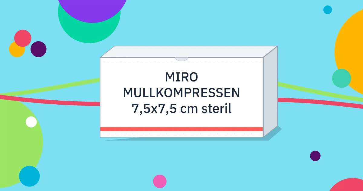 Symbolbild: Packung mit der Aufschrift MIRO MULLKOMPRESSEN 7,5x7,5 cm steril (PZN 05038415) – Verfügbarkeit und Bezug in Apotheken in Frankfurt am Main