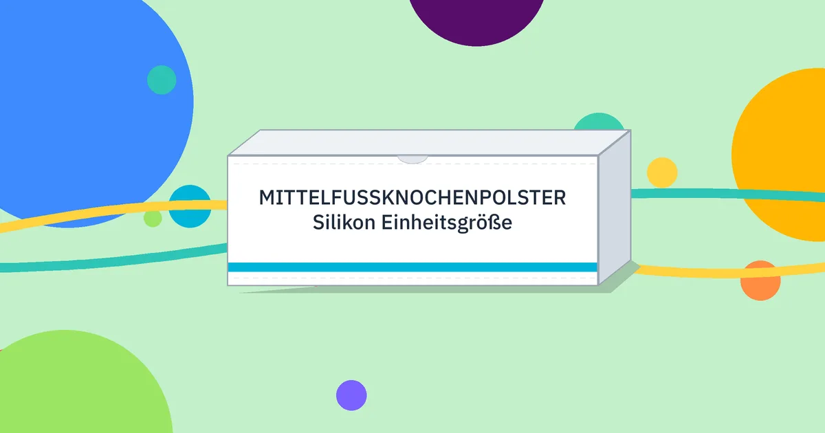 Symbolbild: Packung mit der Aufschrift MITTELFUSSKNOCHENPOLSTER Silikon Einheitsgröße (PZN 19073214) – Verfügbarkeit und Bezug in Apotheken in Frankfurt am Main