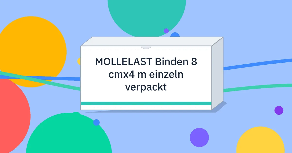 Symbolbild: Packung mit der Aufschrift MOLLELAST Binden 8 cmx4 m einzeln verpackt (PZN 19635528) – Verfügbarkeit und Bezug in Apotheken in Frankfurt am Main