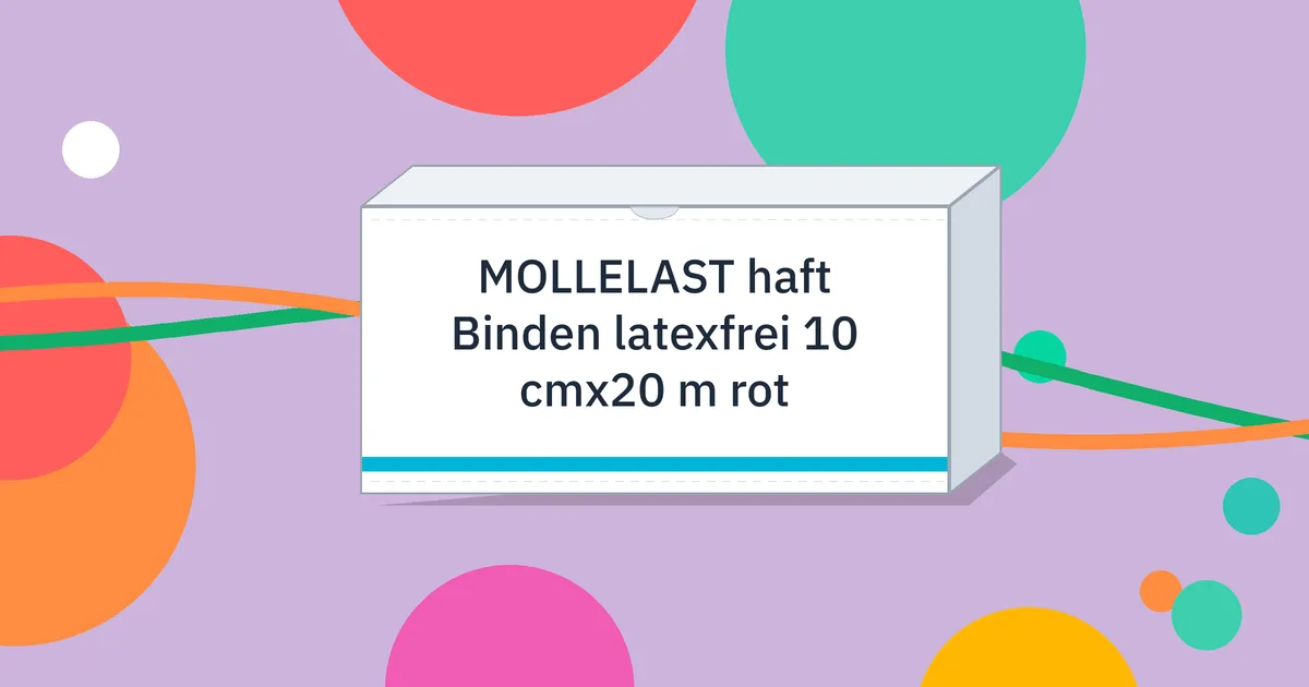 Symbolbild: Packung mit der Aufschrift MOLLELAST haft Binden latexfrei 10 cmx20 m rot (PZN 09885997) – Verfügbarkeit und Bezug in Apotheken in Frankfurt am Main
