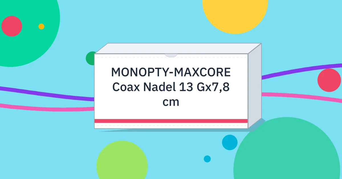 Symbolbild: Packung mit der Aufschrift MONOPTY-MAXCORE Coax Nadel 13 Gx7,8 cm (PZN 07780722) – Verfügbarkeit und Bezug in Apotheken in Frankfurt am Main