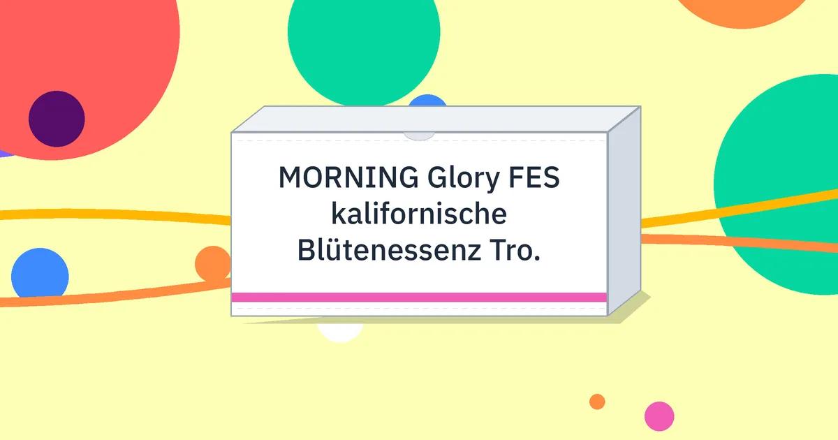 Symbolbild: Packung mit der Aufschrift MORNING Glory FES kalifornische Blütenessenz Tro. (PZN 09173601) – Verfügbarkeit und Bezug in Apotheken in Frankfurt am Main