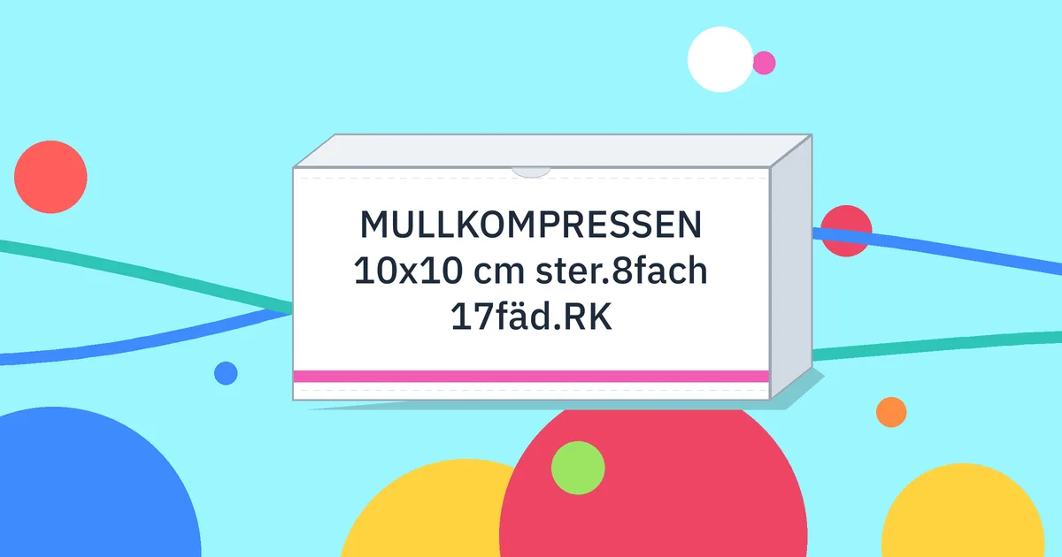 Symbolbild: Packung mit der Aufschrift MULLKOMPRESSEN 10x10 cm ster.8fach 17fäd.RK (PZN 06929501) – Verfügbarkeit und Bezug in Apotheken in Frankfurt am Main