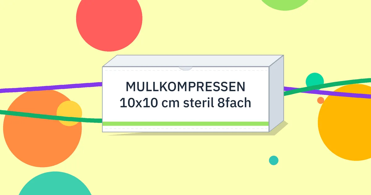 Symbolbild: Packung mit der Aufschrift MULLKOMPRESSEN 10x10 cm steril 8fach (PZN 08699028) – Verfügbarkeit und Bezug in Apotheken in Frankfurt am Main