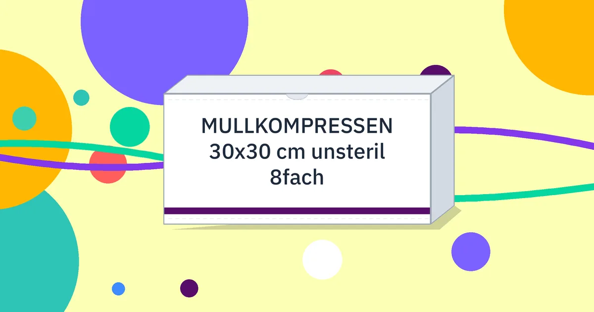 Symbolbild: Packung mit der Aufschrift MULLKOMPRESSEN 30x30 cm unsteril 8fach (PZN 04616169) – Verfügbarkeit und Bezug in Apotheken in Frankfurt am Main