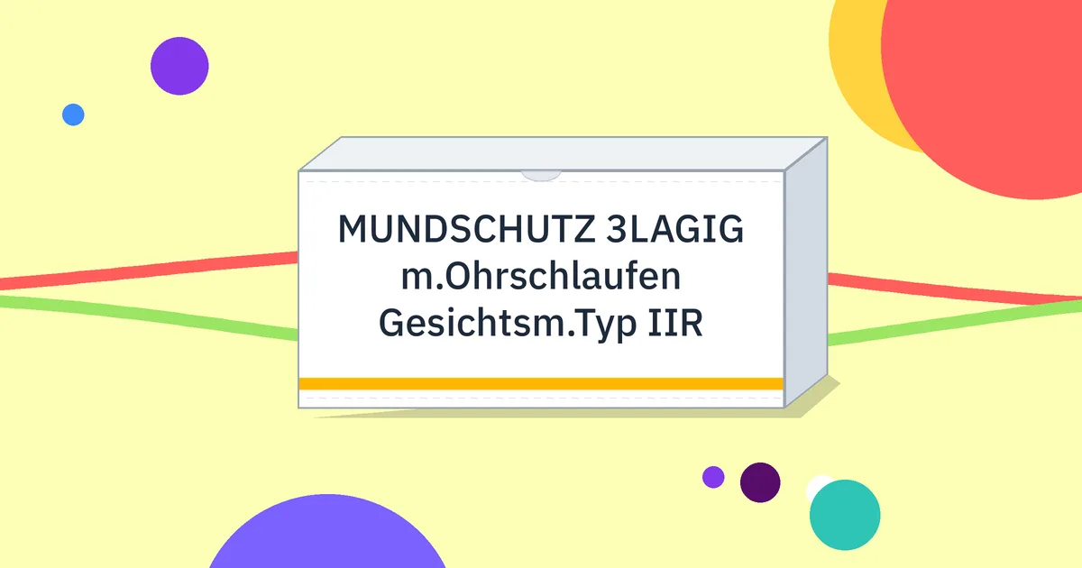 Symbolbild: Packung mit der Aufschrift MUNDSCHUTZ 3LAGIG m.Ohrschlaufen Gesichtsm.Typ IIR (PZN 17567001) – Verfügbarkeit und Bezug in Apotheken in Frankfurt am Main
