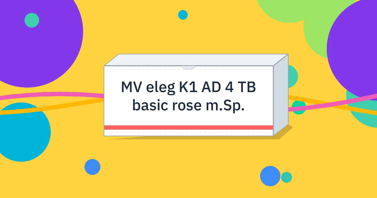 Symbolbild: Packung mit der Aufschrift MV eleg K1 AD 4 TB basic rose m.Sp. (PZN 14686449) – Verfügbarkeit und Bezug in Apotheken in Frankfurt am Main