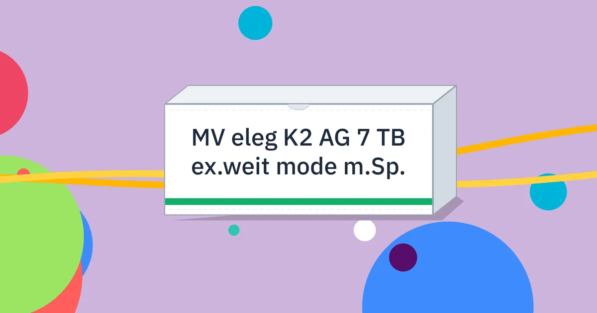 Symbolbild: Packung mit der Aufschrift MV eleg K2 AG 7 TB ex.weit mode m.Sp. (PZN 09877816) – Verfügbarkeit und Bezug in Apotheken in Frankfurt am Main