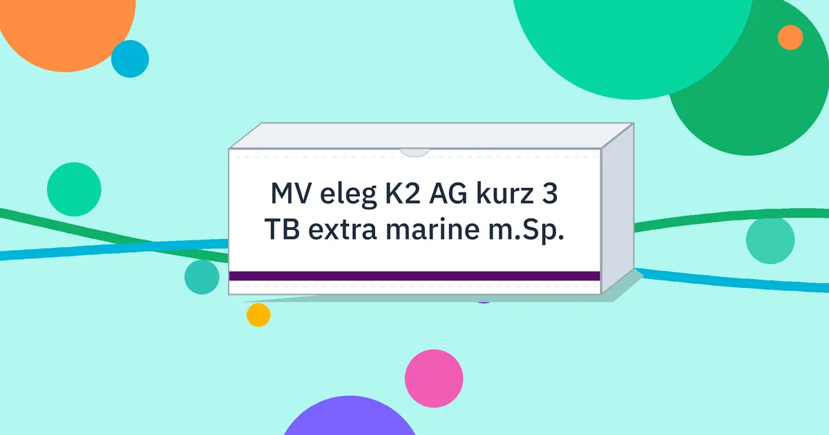 Symbolbild: Packung mit der Aufschrift MV eleg K2 AG kurz 3 TB extra marine m.Sp. (PZN 14605913) – Verfügbarkeit und Bezug in Apotheken in Frankfurt am Main