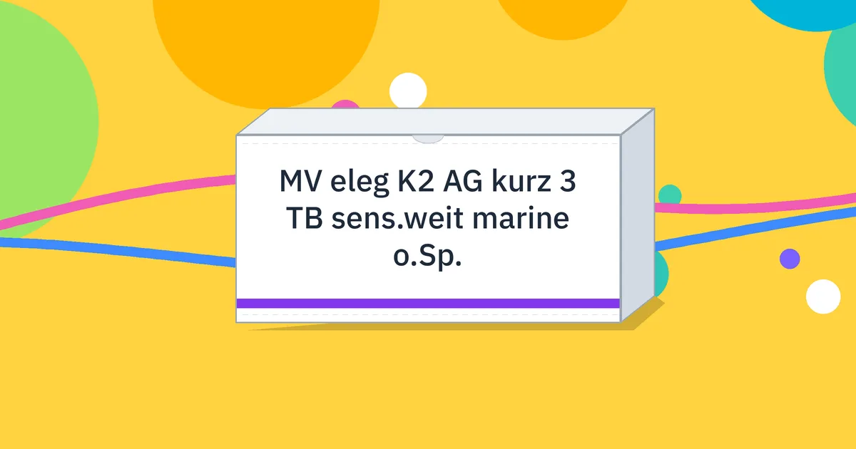 Symbolbild: Packung mit der Aufschrift MV eleg K2 AG kurz 3 TB sens.weit marine o.Sp. (PZN 14606841) – Verfügbarkeit und Bezug in Apotheken in Frankfurt am Main