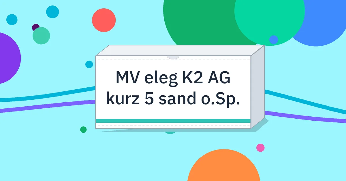 Symbolbild: Packung mit der Aufschrift MV eleg K2 AG kurz 5 sand o.Sp. (PZN 18924845) – Verfügbarkeit und Bezug in Apotheken in Frankfurt am Main