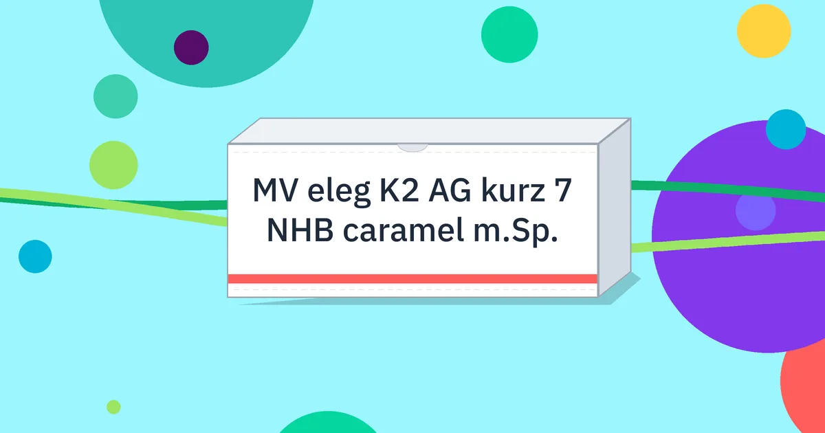 Symbolbild: Packung mit der Aufschrift MV eleg K2 AG kurz 7 NHB caramel m.Sp. (PZN 15716997) – Verfügbarkeit und Bezug in Apotheken in Frankfurt am Main