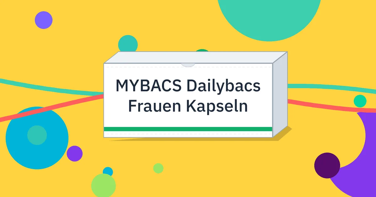 Symbolbild: Packung mit der Aufschrift MYBACS Dailybacs Frauen Kapseln (PZN 17883334) – Verfügbarkeit und Bezug in Apotheken in Frankfurt am Main