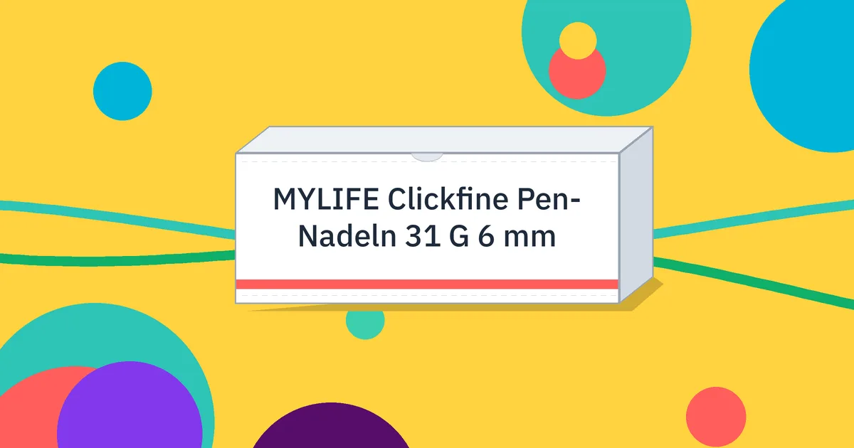 Symbolbild: Packung mit der Aufschrift MYLIFE Clickfine Pen-Nadeln 31 G 6 mm (PZN 19809313) – Verfügbarkeit und Bezug in Apotheken in Frankfurt am Main