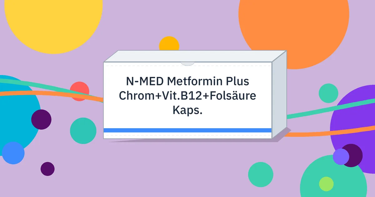 Symbolbild: Packung mit der Aufschrift N-MED Metformin Plus Chrom+Vit.B12+Folsäure Kaps. (PZN 20739807) – Verfügbarkeit und Bezug in Apotheken in Frankfurt am Main